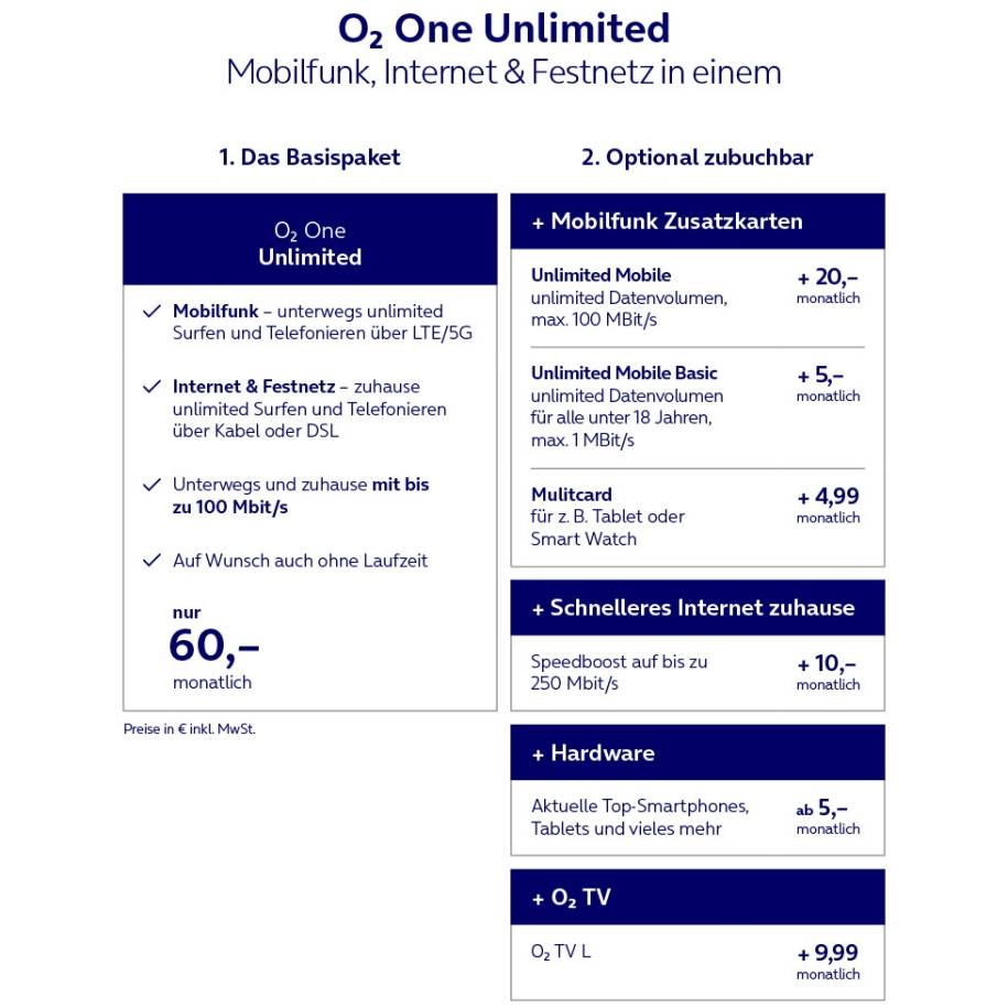 O2 One Unlimited: Telefónica bündelt Festnetz und Mobilfunk in einem ...
